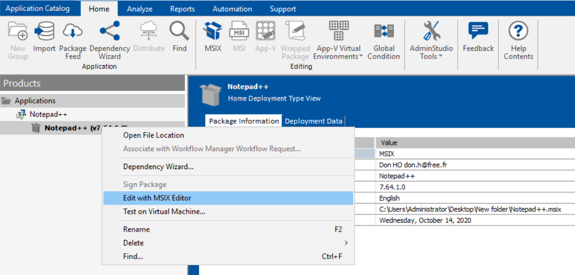 Launching MSIX Editor